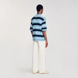 Sandro Striped Knit Polo Shirt - Chambray