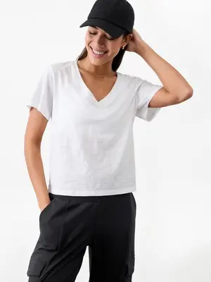 Athleta Essential Slub V-neck T-shirt - Bright White
