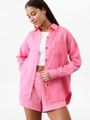 Athleta Retreat Linen Top Raphanus Pink