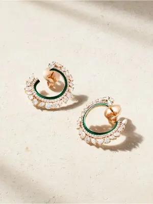KAMYEN 18-karat Rose Gold, Diamond And Enamel Hoop Earrings - Green