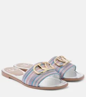 Valentino Garavani Vlogo Metallic Leather Slides