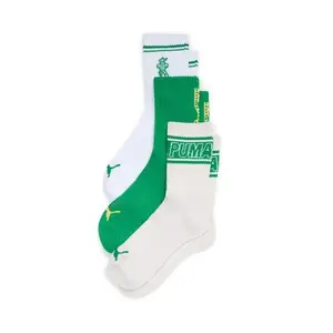PUMA Half-Terry Crew Length Socks - 3 Pairs Green,yellow