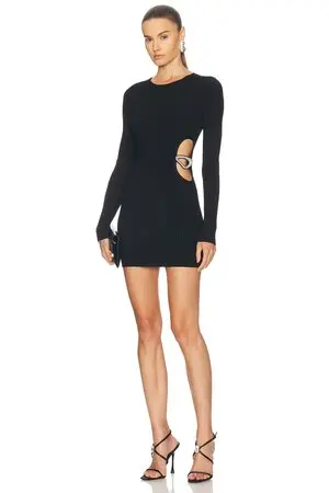David Koma Crystal Buckle Cut Out Dress - Black & Silver