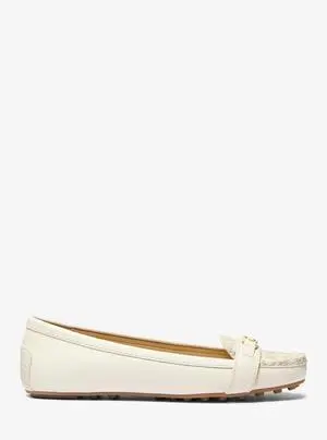 Michael Kors Mandy Leather Moccasin With Logo - Natural
