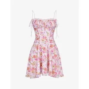 House Of Cb Alejandra Floral-print Woven Mini Dress - Light Lavender