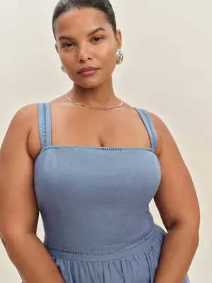 REFORMATION Everett Linen Midi Dress - Blue