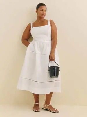 REFORMATION Everett Linen Midi Dress - Ivory
