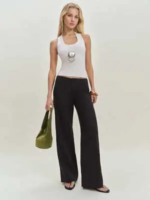REFORMATION Vida Linen Low Rise Pant - Black