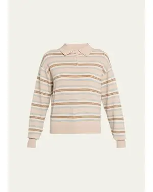 Guest In Residence Collegiate Stripe Cashmere Polo - Sandstone