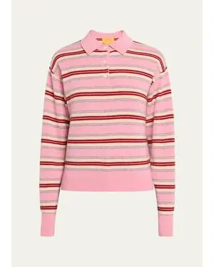 Guest In Residence Collegiate Stripe Cashmere Polo - Sprinkle C