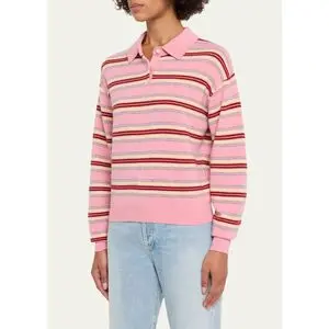 Guest In Residence Collegiate Stripe Cashmere Polo - Sprinkle C