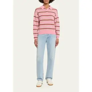Guest In Residence Collegiate Stripe Cashmere Polo - Sprinkle C