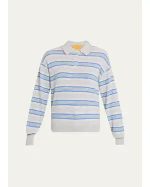 Guest In Residence Collegiate Stripe Cashmere Polo - Stone Combo