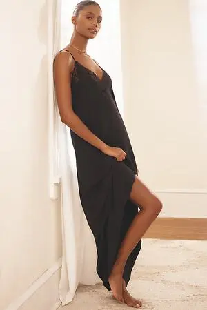 PAPINELLE Talia Lace-front Maxi Nightgown - Black