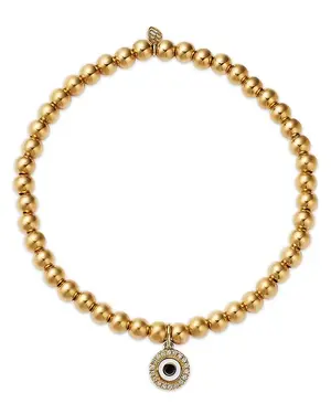 SYDNEY EVAN 14k Yellow Diamond Evil Eye Beaded Bracelet - Gold