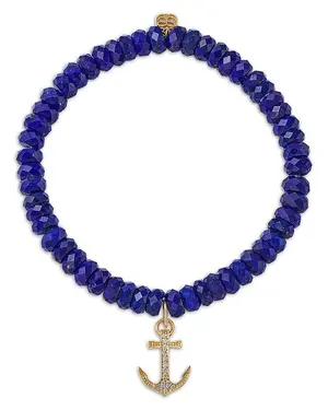 SYDNEY EVAN 14k Yellow Diamond Anchor Charm Beaded Bracelet - Gold