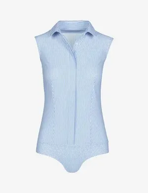Commando Classic Printed Button Down Bodysuit - Blue/white Stripe