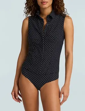 Commando Classic Printed Button Down Bodysuit - Blue/white Stripe