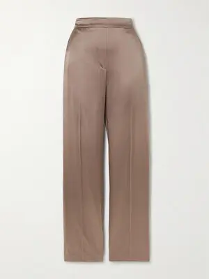 JOSEPH Tova Silk-satin Straight-leg Pants - Brown