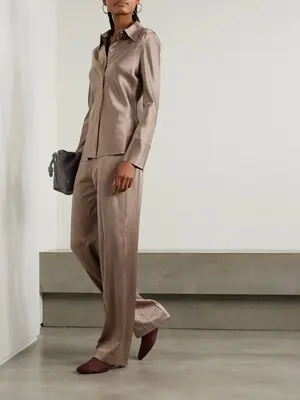 JOSEPH Tova Silk-satin Straight-leg Pants - Brown