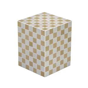 JONATHAN Y Callista 18" Modern Bohemian Ceramic Tiled Rectangle End Table Khaki Gray