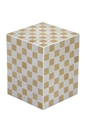 JONATHAN Y Callista 18" Modern Bohemian Ceramic Tiled Rectangle End Table Khaki Yellow/light Gray