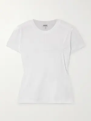 Loewe Gathered Embroidered Cotton-blend Piqué T-shirt