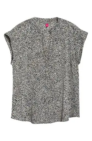 Vince Camuto Dot Print Split Neck Top - Rich Black