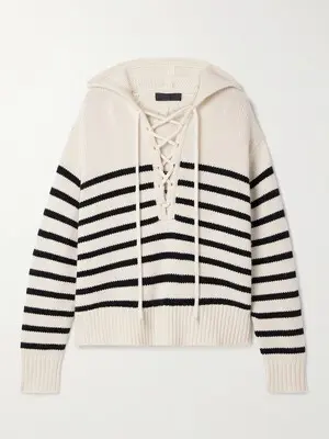 NILI LOTAN Noemi Striped Cashmere Hoodie - Neutrals