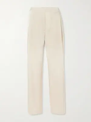 LESET Barb Pleated Satin Pants - Neutrals