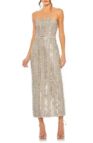 Mac Duggal Embellished Strapless Column Dress - Beige/silver