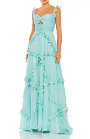 Mac Duggal Ruffle Tiered A-line Gown