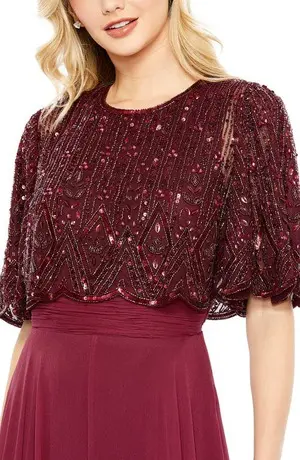Mac Duggal Beaded Overlay A-line Gown