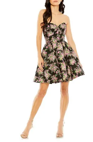 Mac Duggal Strapless Brocade Mini Dress