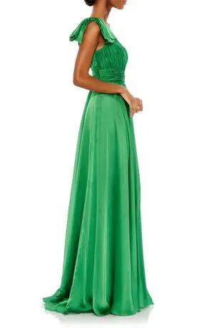 Mac Duggal One-shoulder Pleated Gown - Emerald