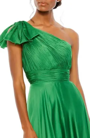 Mac Duggal One-shoulder Pleated Gown - Emerald