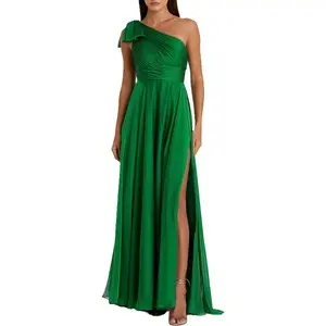 Mac Duggal One-shoulder Pleated Gown - Emerald