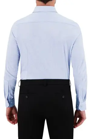VICTOR EMMANUEL Modern Fit Herringbone Print Comfort Stretch Knit Dress Shirt - Light Blue