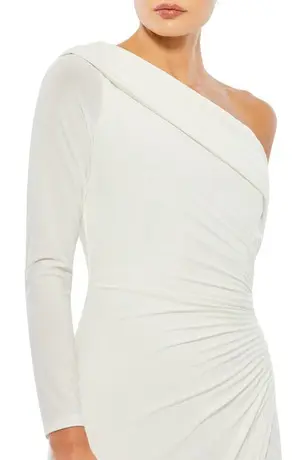 Mac Duggal Ruched Jersey Foldover Gown