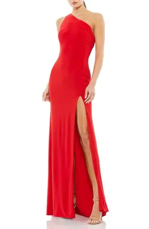 Mac Duggal Jersey One-shoulder Gown - Red