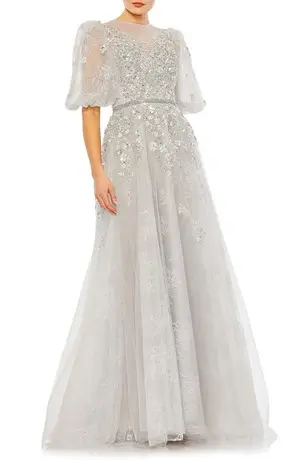 Embellished Puff Sleeve Maxi Gown