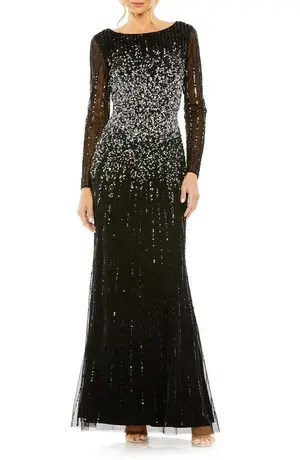 Mac Duggal High Neck Sequin A-line Gown - Black