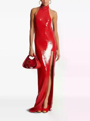 Balmain Sequined Maxi Dress - Red