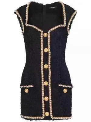 Buttoned Embellished Mini Dresses