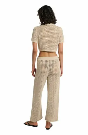 Onia Knit Crochet Cropped Short Sleeve Polo - Sandshell