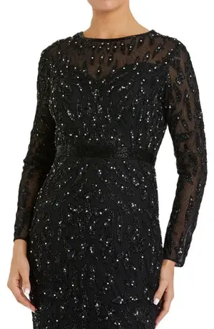 Mac Duggal Abstract Beaded Evening Gown - Black