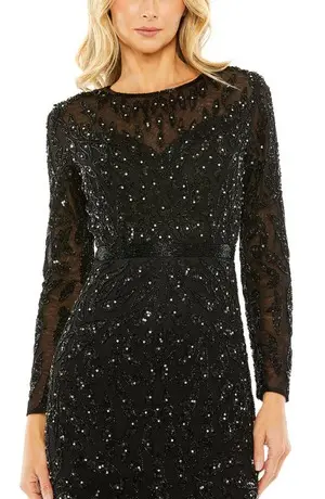 Mac Duggal Abstract Beaded Evening Gown - Black