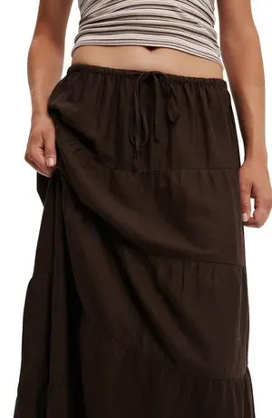 COTTON ON Haven Multi Tiered Maxi Skirt - Dark Oak