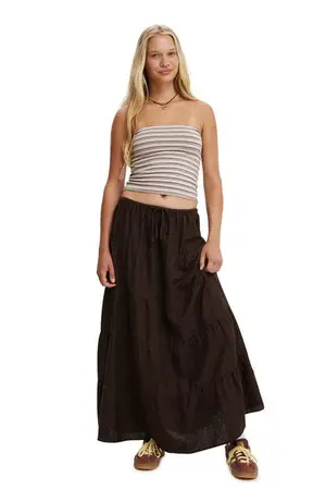 COTTON ON Haven Multi Tiered Maxi Skirt - Dark Oak