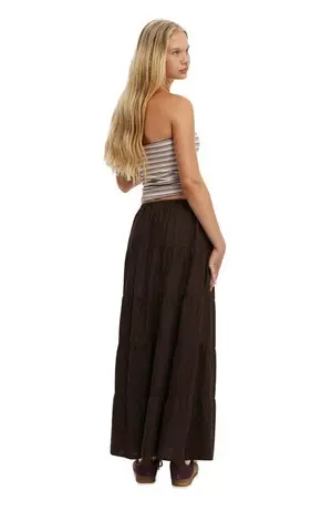 COTTON ON Haven Multi Tiered Maxi Skirt - Dark Oak